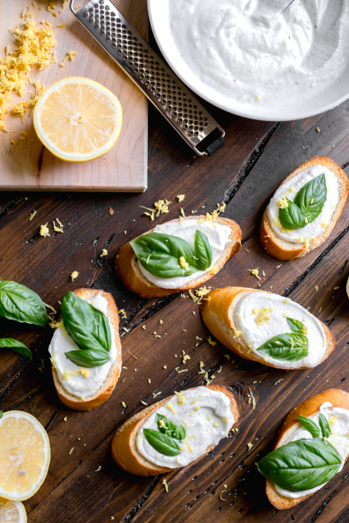 Whipped Ricotta Toasts with Lemon and Basil - Helpful Homemade