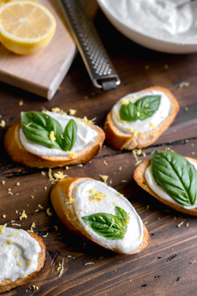 Whipped Ricotta Toasts with Lemon and Basil - Helpful Homemade